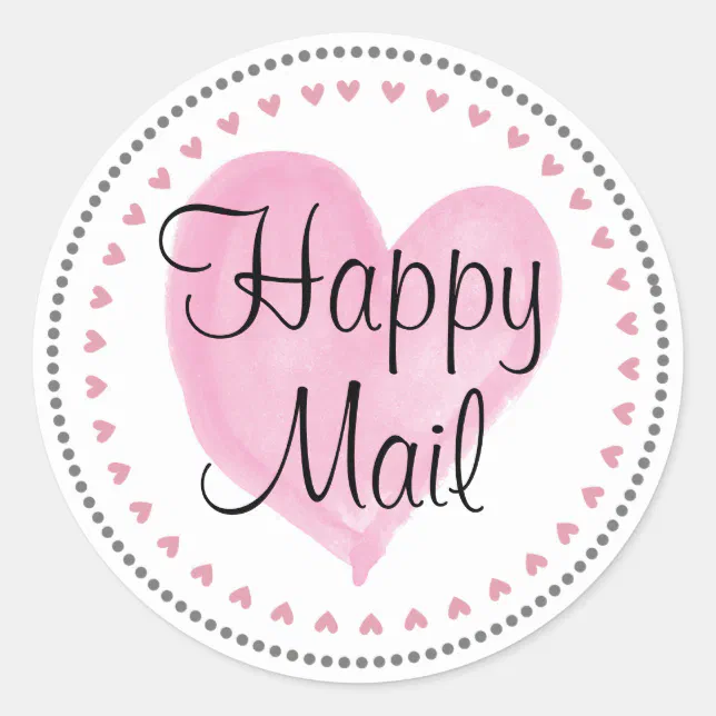 Pink Hearts Happy Mail Classic Round Sticker | Zazzle