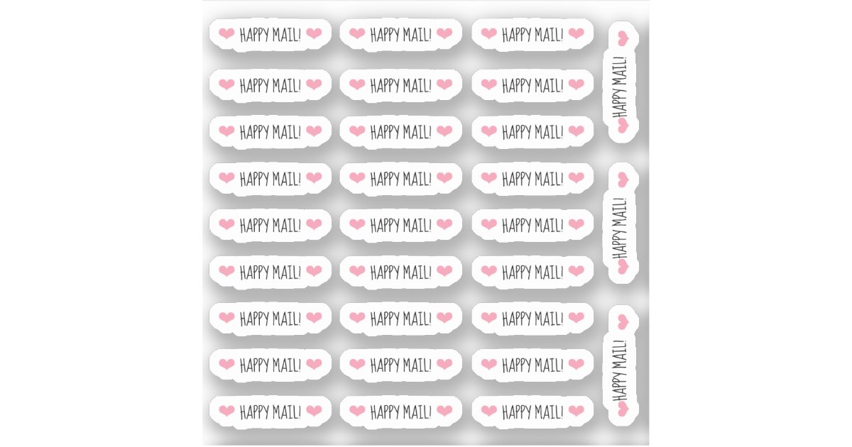 Pink Hearts Happy Mail Sticker | Zazzle