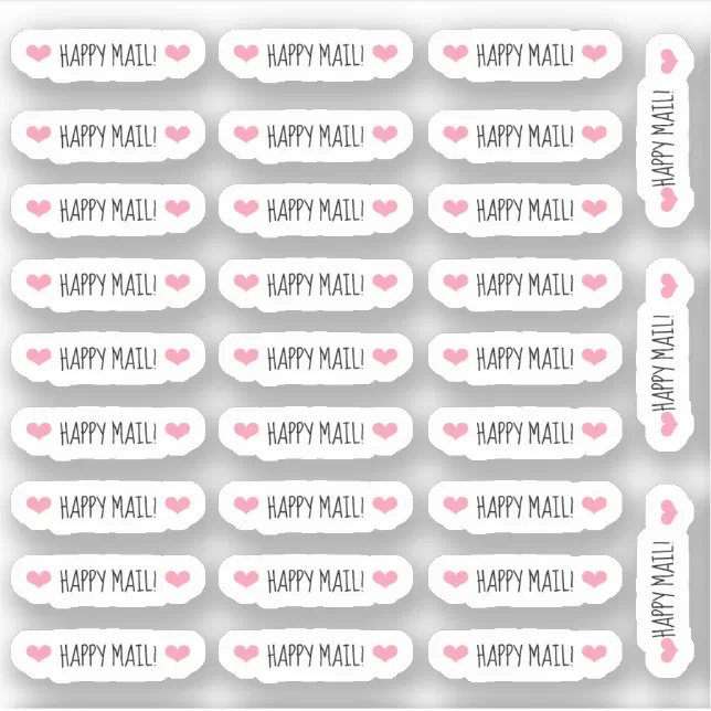 Pink Hearts Happy Mail Sticker | Zazzle