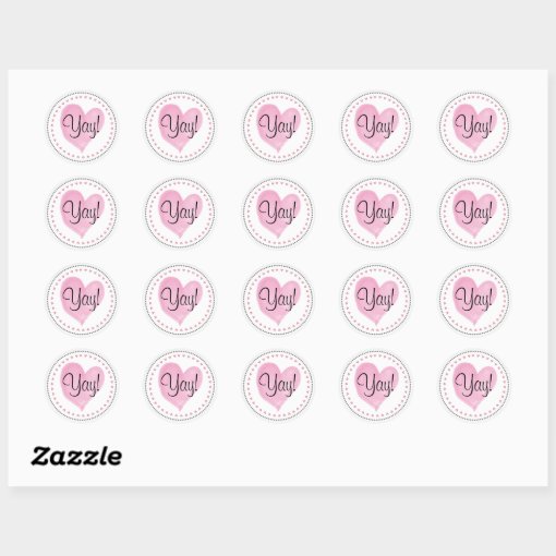 Pink Hearts Happy Mail Yay Classic Round Sticker | Zazzle