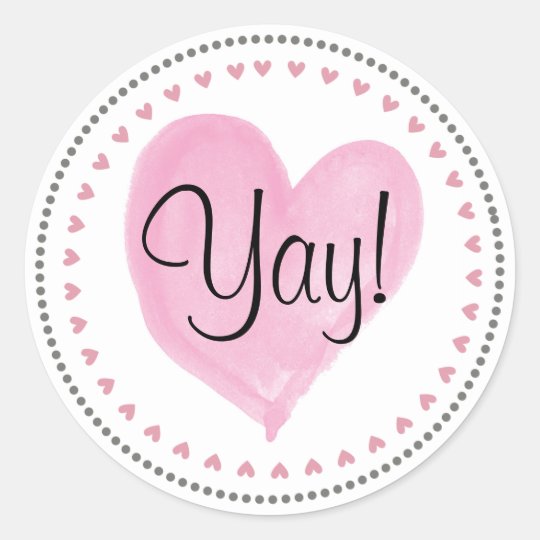 Pink Hearts Happy Mail Yay Classic Round Sticker | Zazzle.com