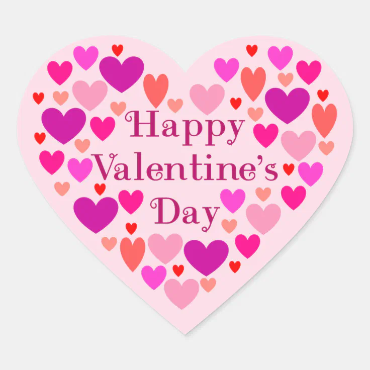 Pink Hearts Happy Valentines Day Heart Sticker Zazzle
