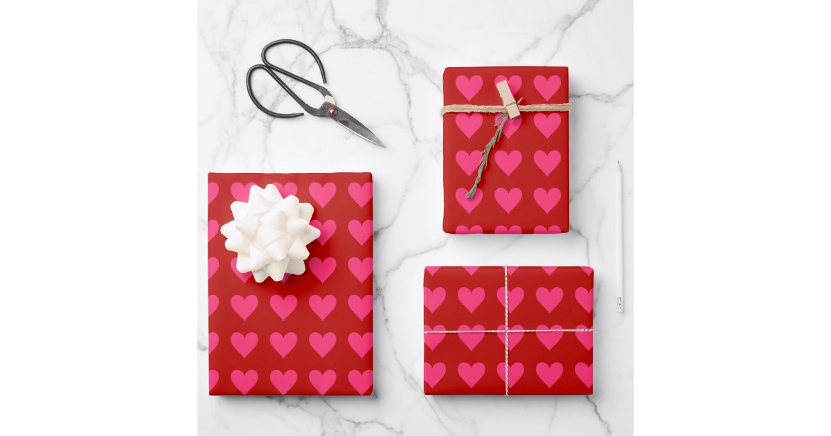 Pink Hearts on Red Wrapping Paper Sheets | Zazzle