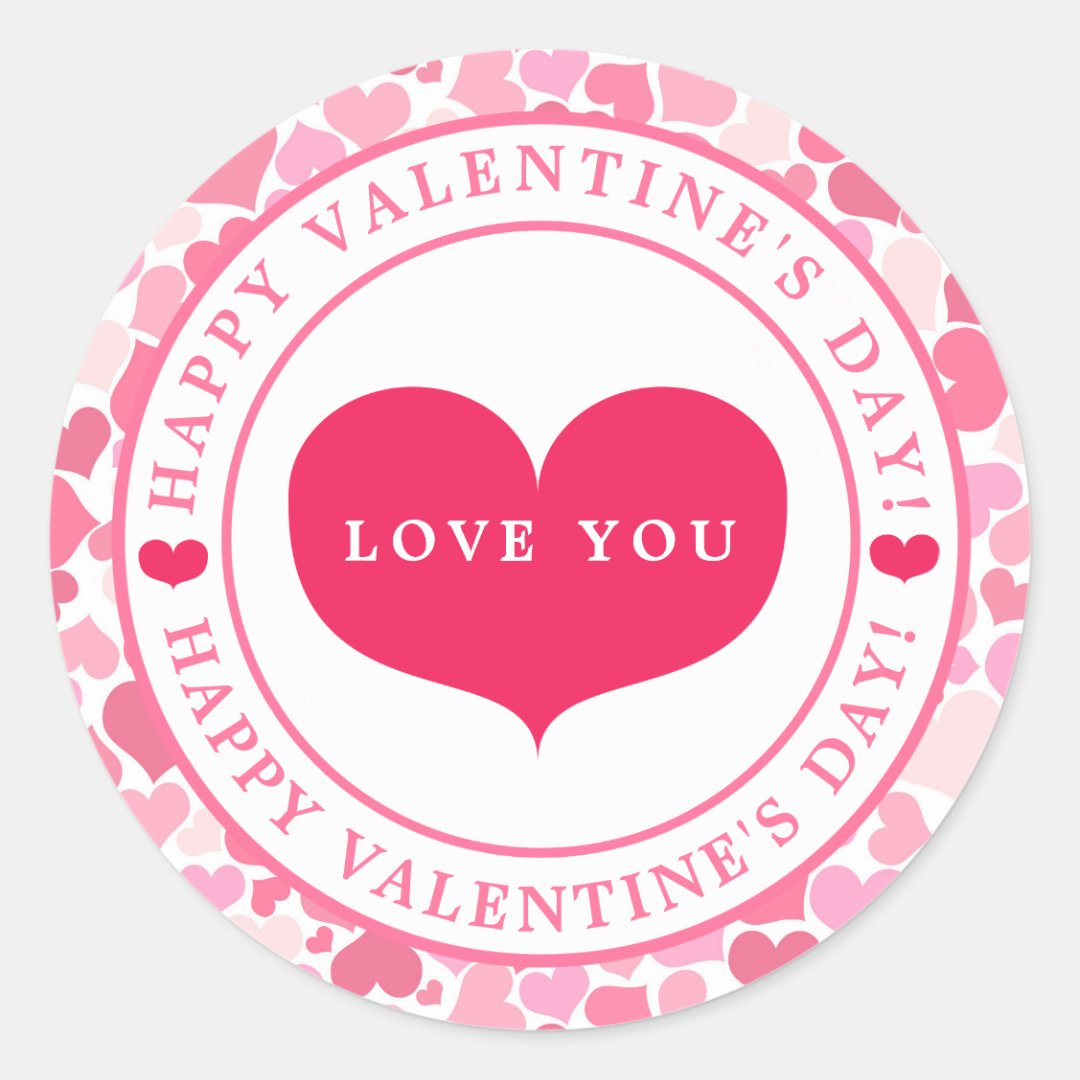 Pink Hearts Pattern - Happy Valentine's Day Classic Round Sticker | Zazzle