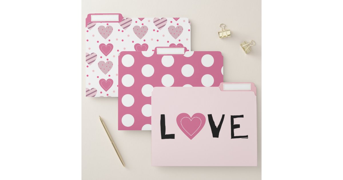 Pink Hearts Pattern Love Cute Polka Dots Girly File Folder | Zazzle
