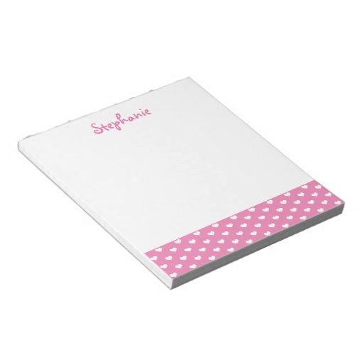 Pink Hearts Pattern Personalized Girly Name Notepad | Zazzle