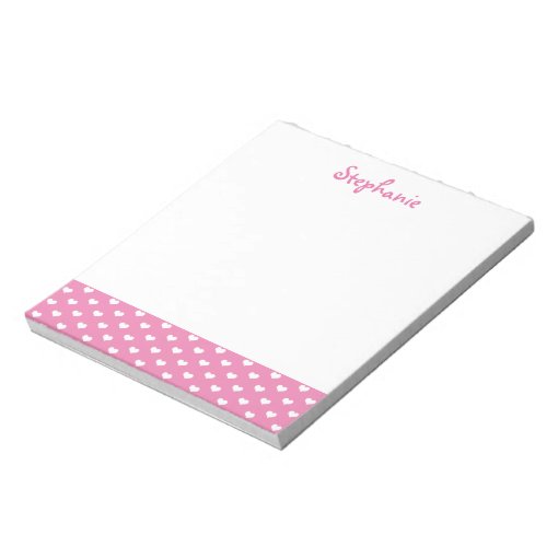 Pink Hearts Pattern Personalized Girly Name Notepad | Zazzle