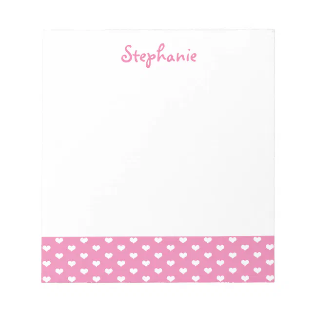 Pink Hearts Pattern Personalized Girly Name Notepad | Zazzle