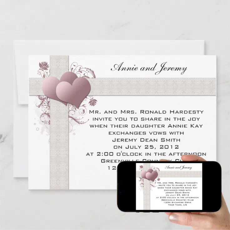 Pink Hearts Swirls Wedding Invitation | Zazzle