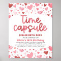 Pink Hearts Valentine 1st Birthday Time Capsule Poster | Zazzle