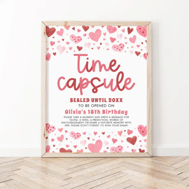 Pink Hearts Valentine 1st Birthday Time Capsule Poster | Zazzle