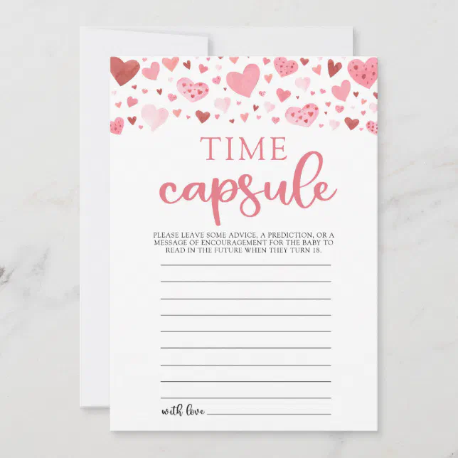 Pink Hearts Valentine Baby Shower Time Capsule Invitation | Zazzle