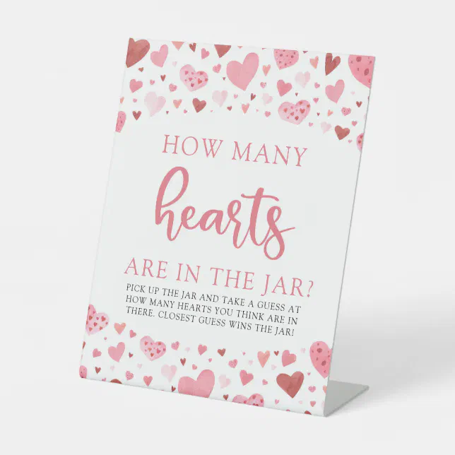 Pink Hearts Valentine How Many Hearts Baby Shower Pedestal Sign | Zazzle