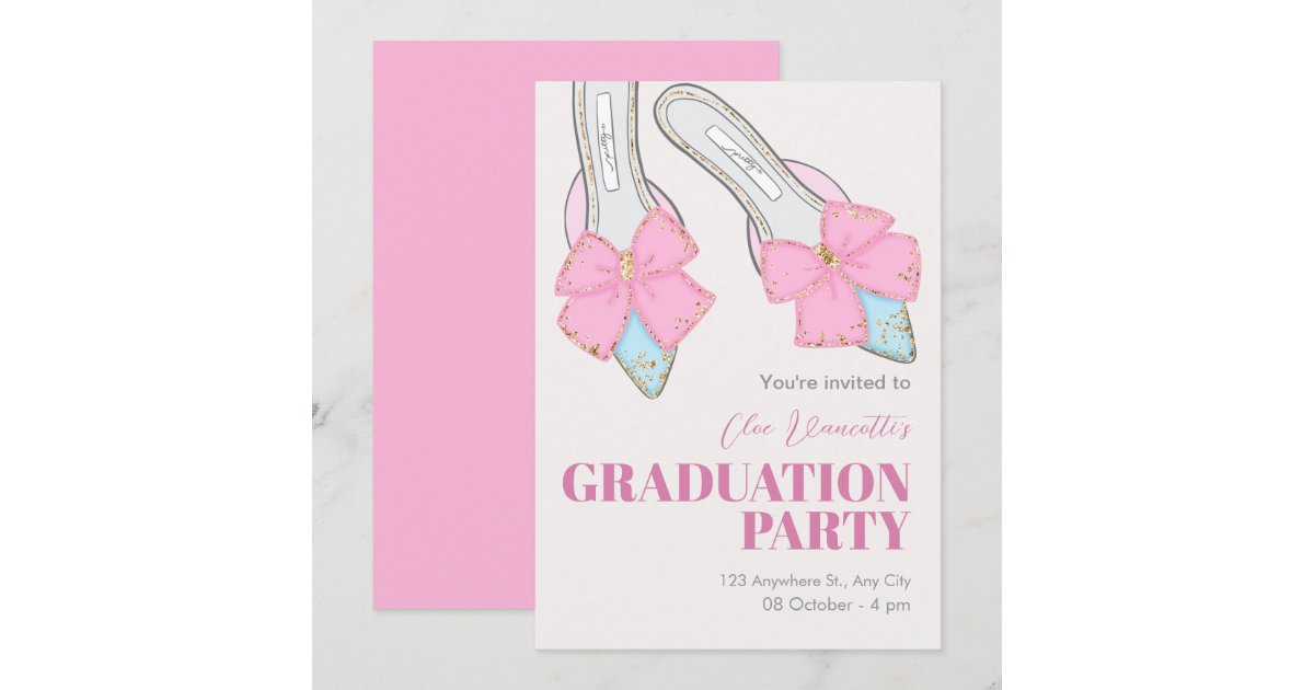 Pink heels with ribbon graduation invitation | Zazzle