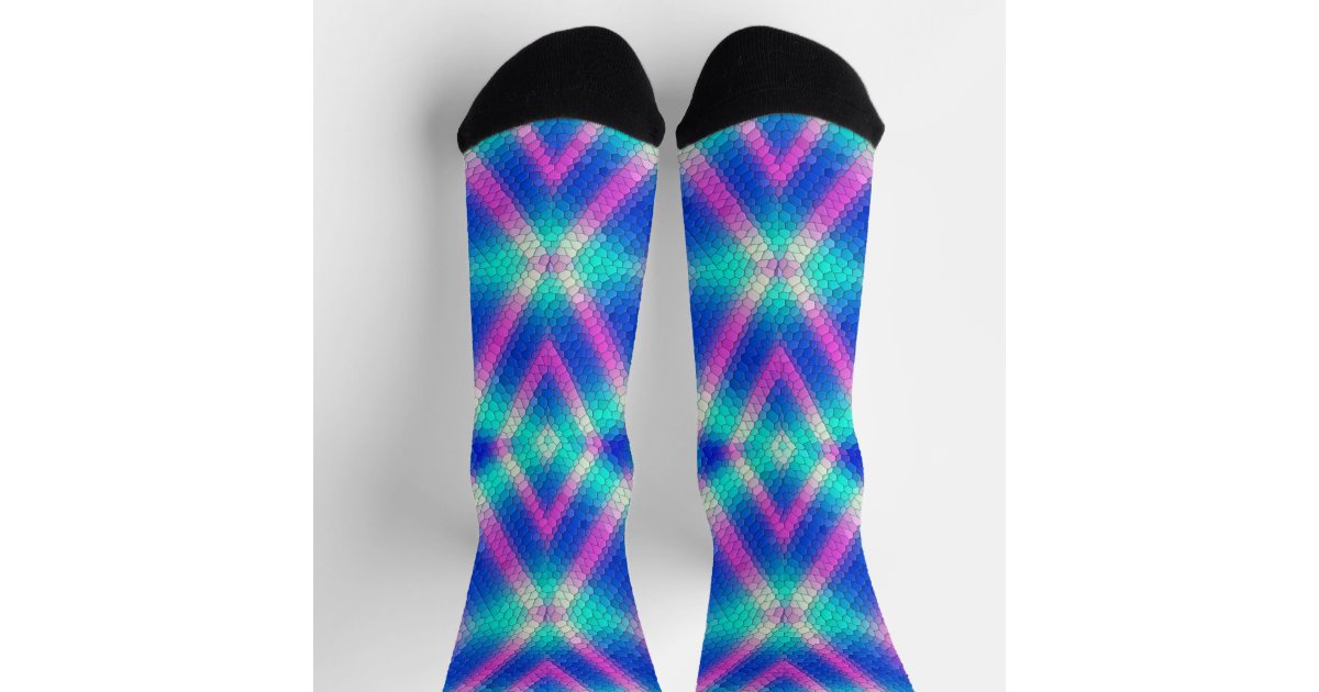 Pink Hexagon Mosaic on Blue Gradient Socks | Zazzle