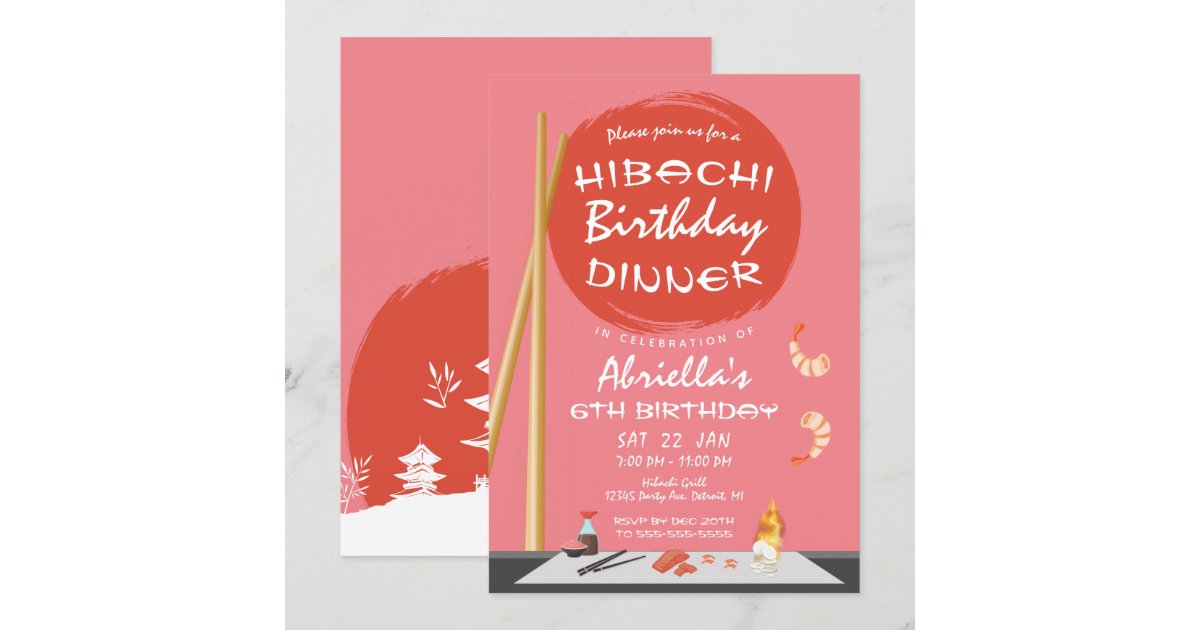 Pink Hibachi Birthday Dinner Hibachi Party Invitation | Zazzle