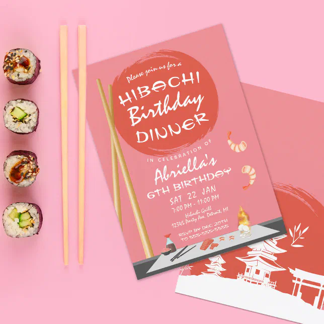 Pink Hibachi Birthday Dinner Hibachi Party Invitation | Zazzle