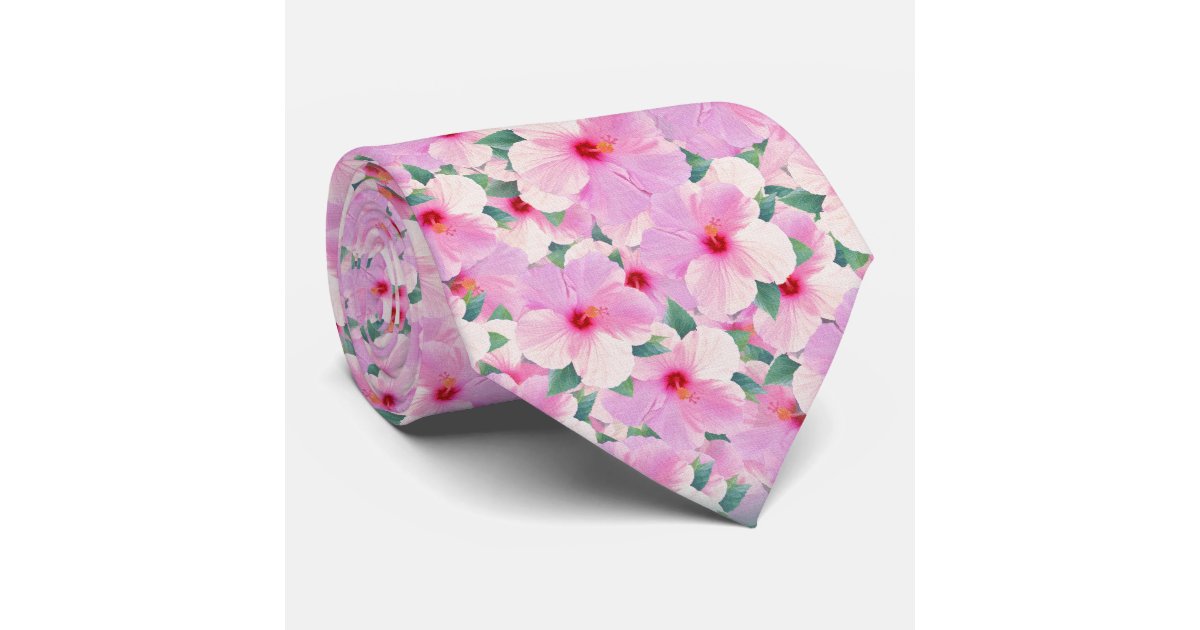 Pink Hibiscus Flowers Neck Tie | Zazzle