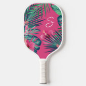 Pink Hibiscus Flowers Tropical Palm Leaf Monogram Pickleball Paddle ...