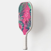 Pink Hibiscus Flowers Tropical Palm Leaf Monogram Pickleball Paddle ...