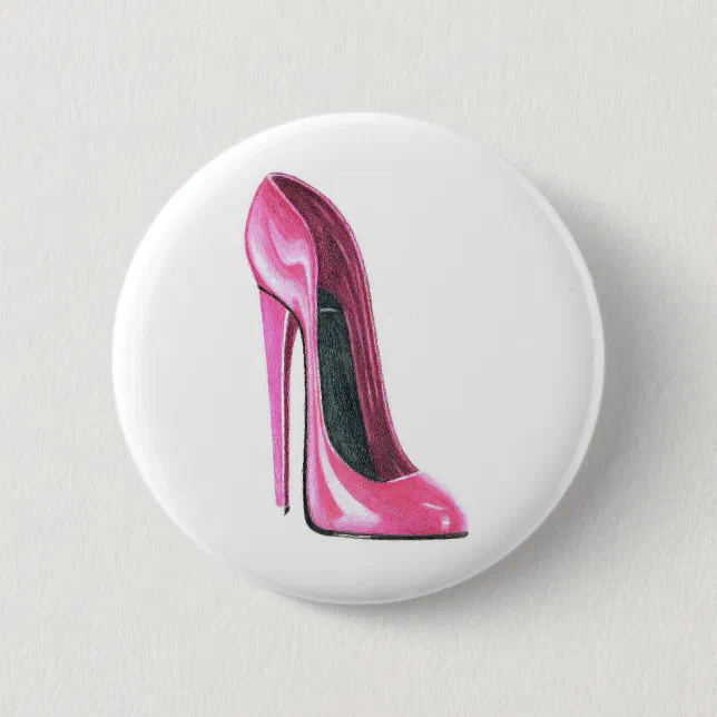 Pink High Heel Shoe Art Button | Zazzle