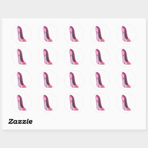 Pink High Heel Shoe Art Round Stickers | Zazzle