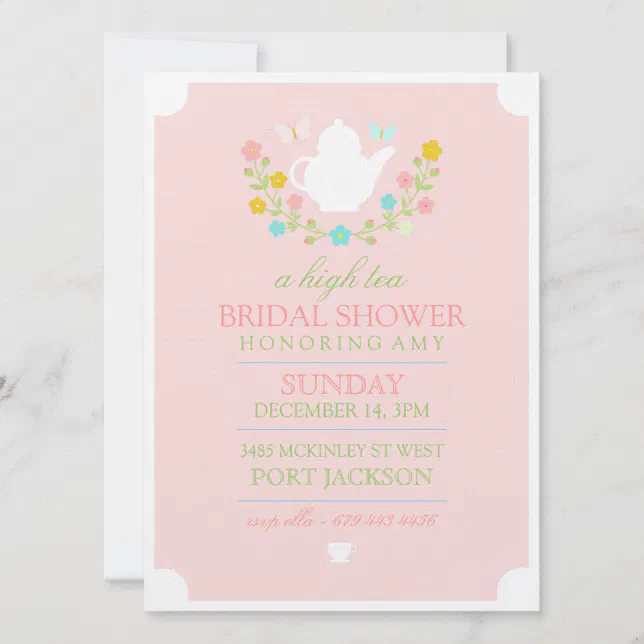 Pink High Tea Bridal Shower Invitation | Zazzle