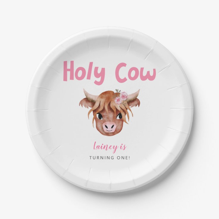 Pink Highland Cow Girl's Birthday Party Paper Plates | Zazzle