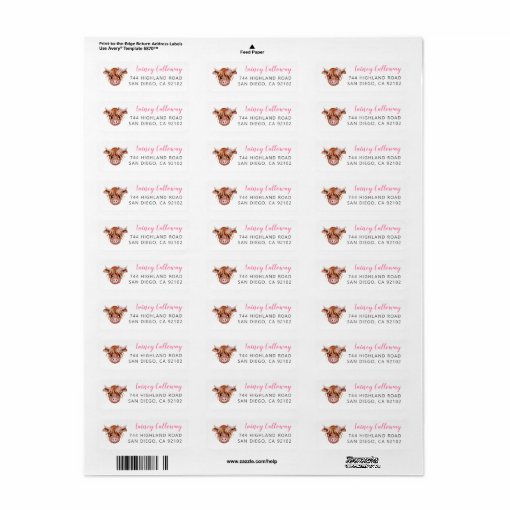 Pink Highland Cow Return Address Label | Zazzle