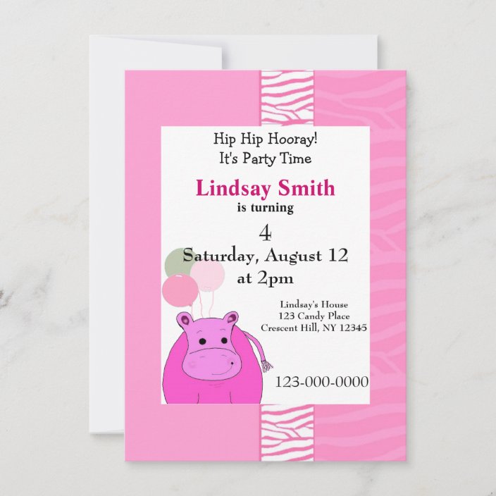 Pink Hippo Party Invitation | Zazzle.com