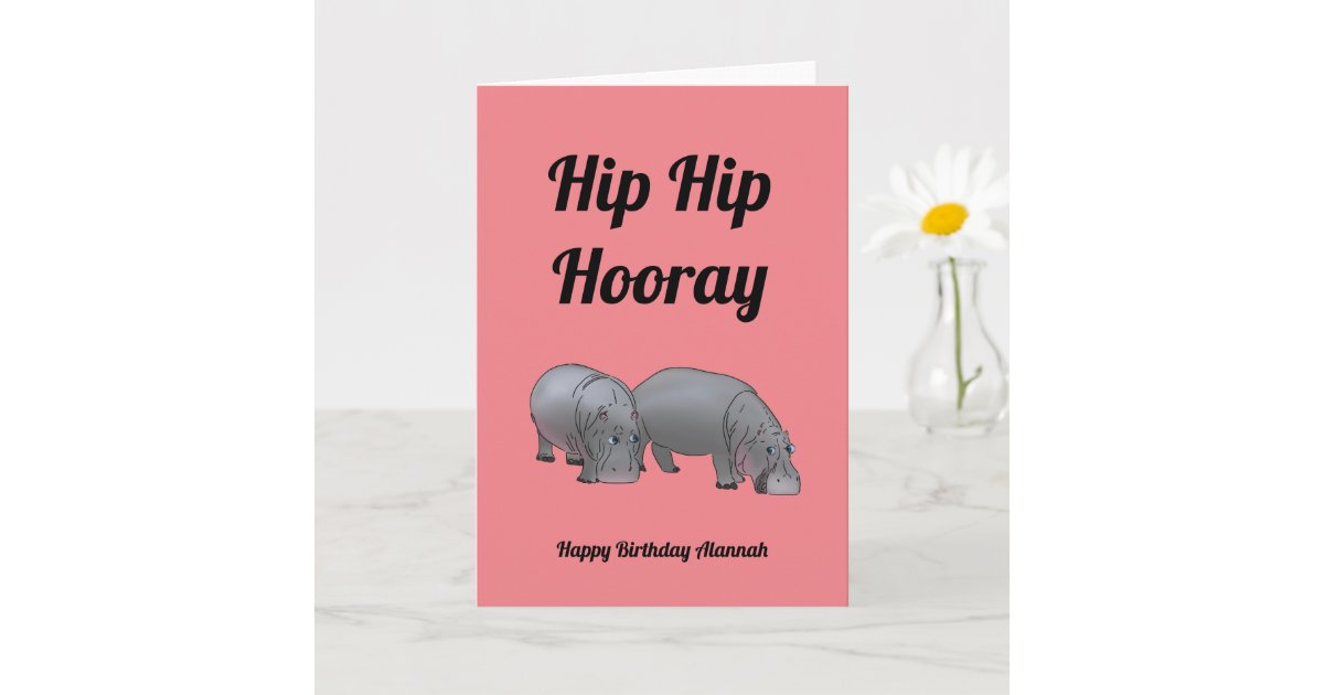 Pink Hippopotamus Birthday Card | Zazzle