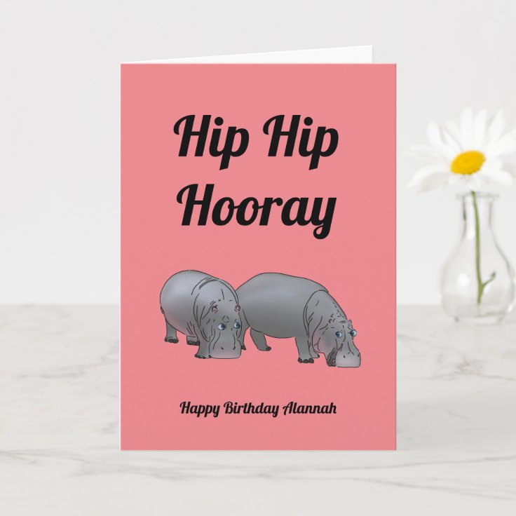 Pink Hippopotamus Birthday Card | Zazzle