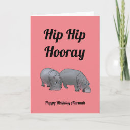 Pink Hippopotamus Birthday Card | Zazzle