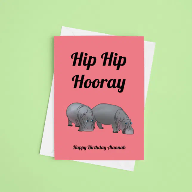 Pink Hippopotamus Birthday Card | Zazzle