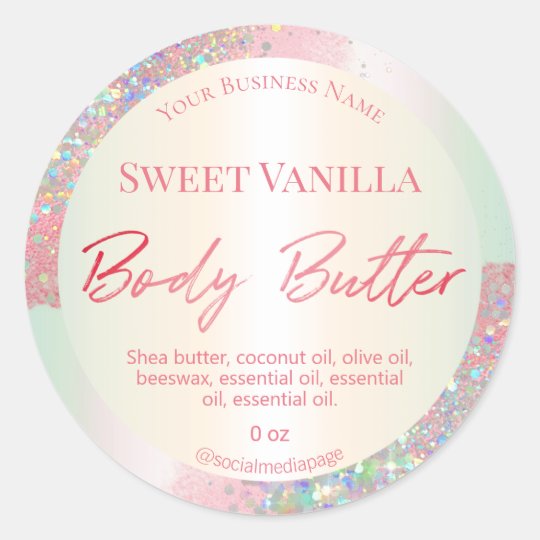 Pink Holographic Glitter Body Butter Labels | Zazzle.com