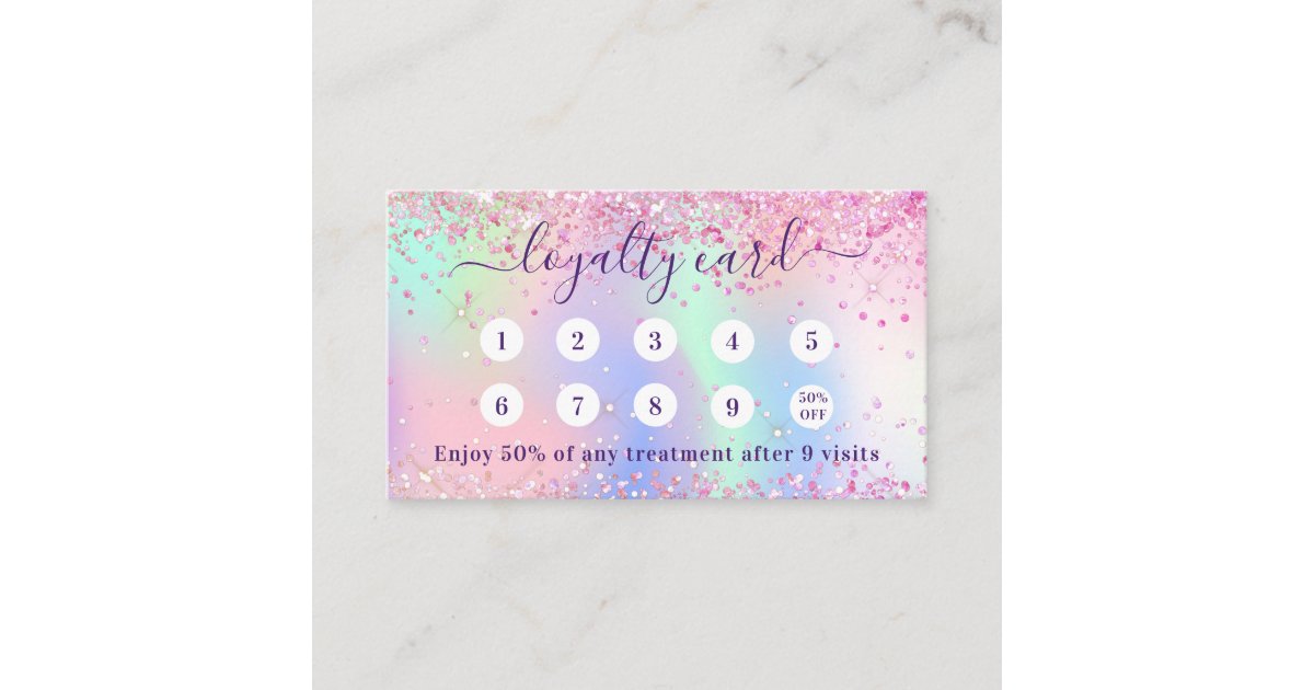 Pink holograpic glitter qr code loyalty card | Zazzle