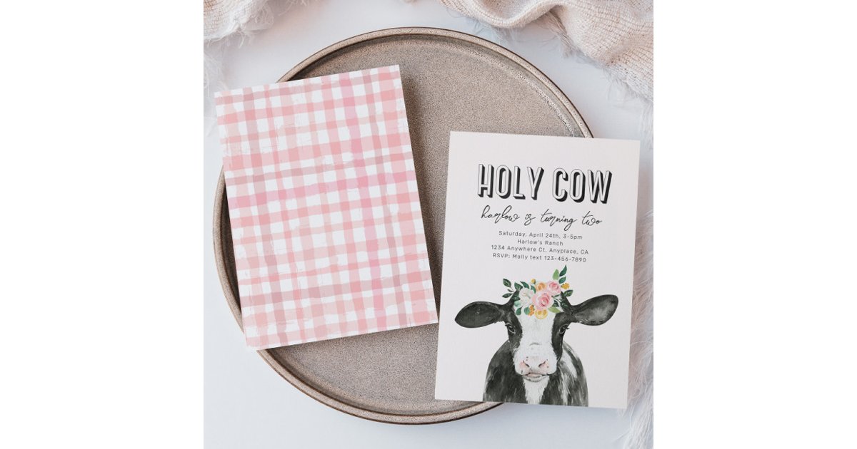 Pink Holy Cow Birthday Invitation | Cow Invitation | Zazzle