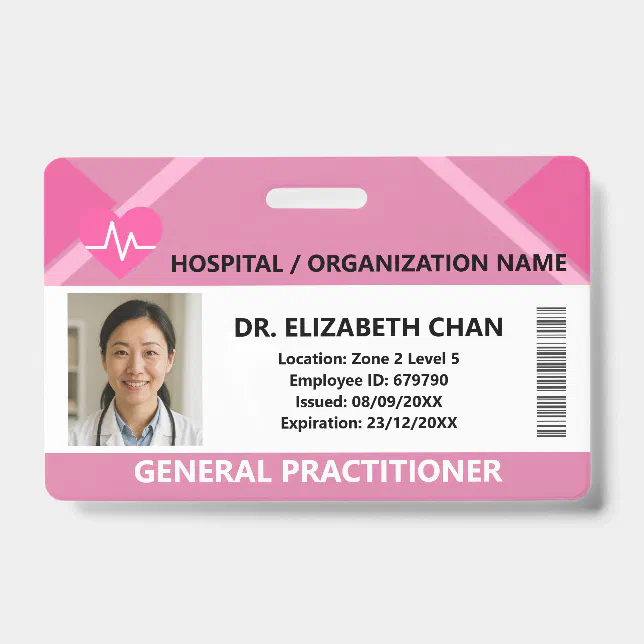 Pink Hospital Doctor Nurse Care Security Photo ID Badge | Zazzle