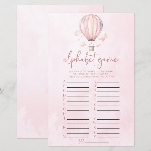 Pink Hot Air Balloon Alphabet Baby Shower Game | Zazzle