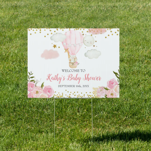 Pink Hot air Balloon Baby Shower Welcome Banner Sign | Zazzle