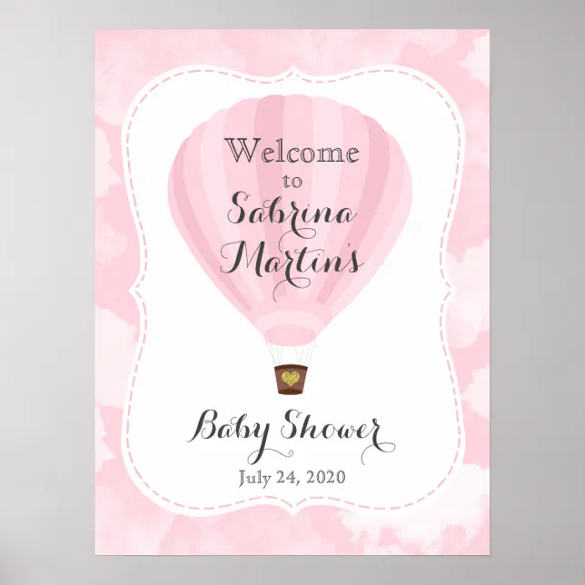 Pink Hot Air Balloon Baby Shower Welcome Sign | Zazzle