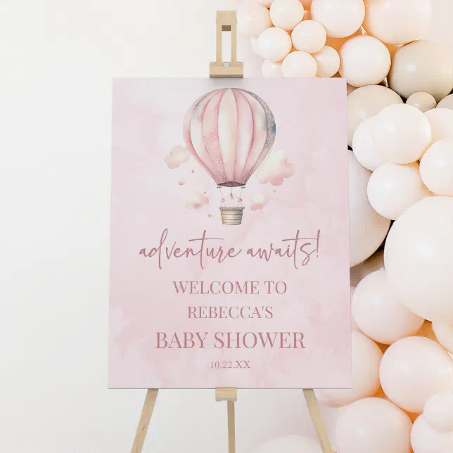 Pink Hot Air Balloon Baby Shower Welcome Sign | Zazzle
