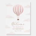 Pink Hot Air Balloon Birthday Welcome Sign | Zazzle