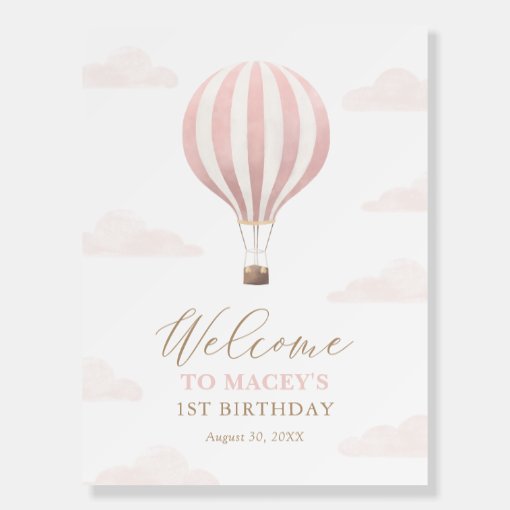 Pink Hot Air Balloon Birthday Welcome Sign | Zazzle