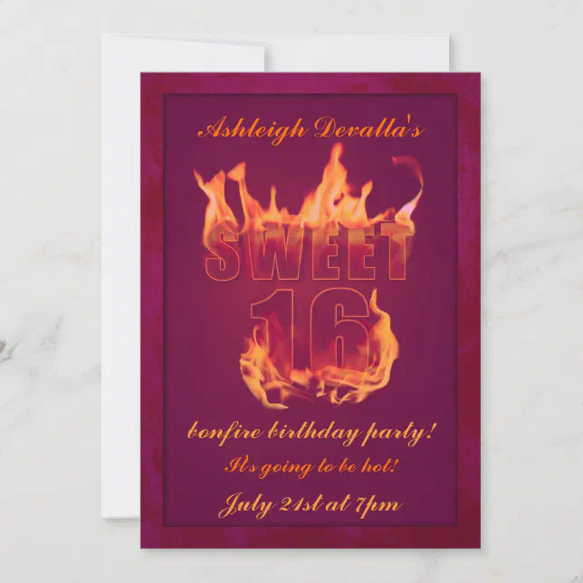Pink Hot Fire Sweet 16 Bonfire Party Invitation | Zazzle