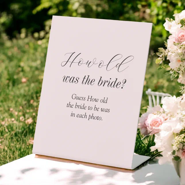 Pink How Old Was the Bride Bridal Shower Pedestal Sign | Zazzle