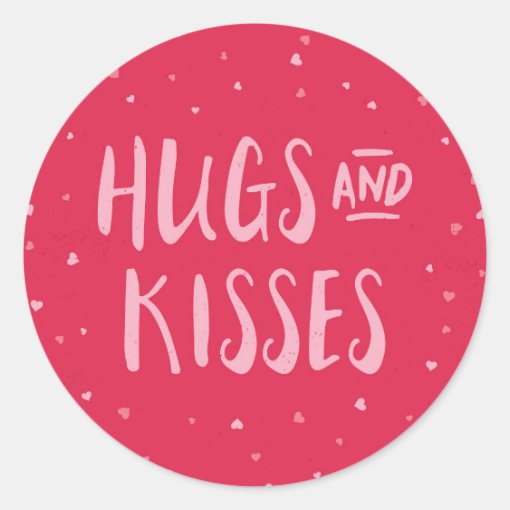 Pink Hugs and Kisses | Hearts | Valentine's Day Classic Round Sticker ...