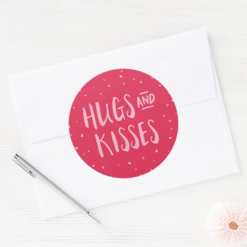 Pink Hugs and Kisses | Hearts | Valentine's Day Classic Round Sticker ...