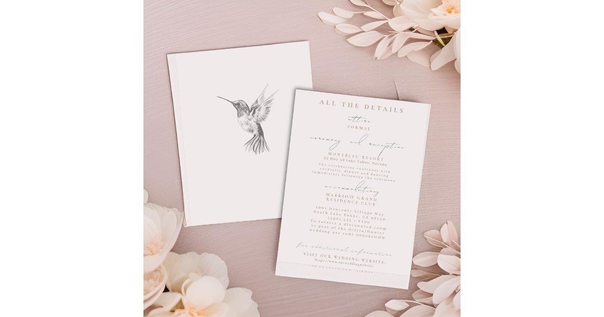 Pink Hummingbird Wedding Details Enclosure Cards | Zazzle