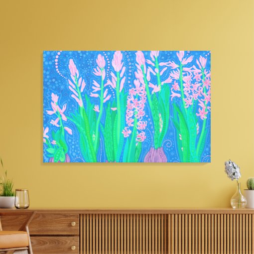 Pink Hyacinths Spring Flowers Floral Art Painting Canvas Print | Zazzle
